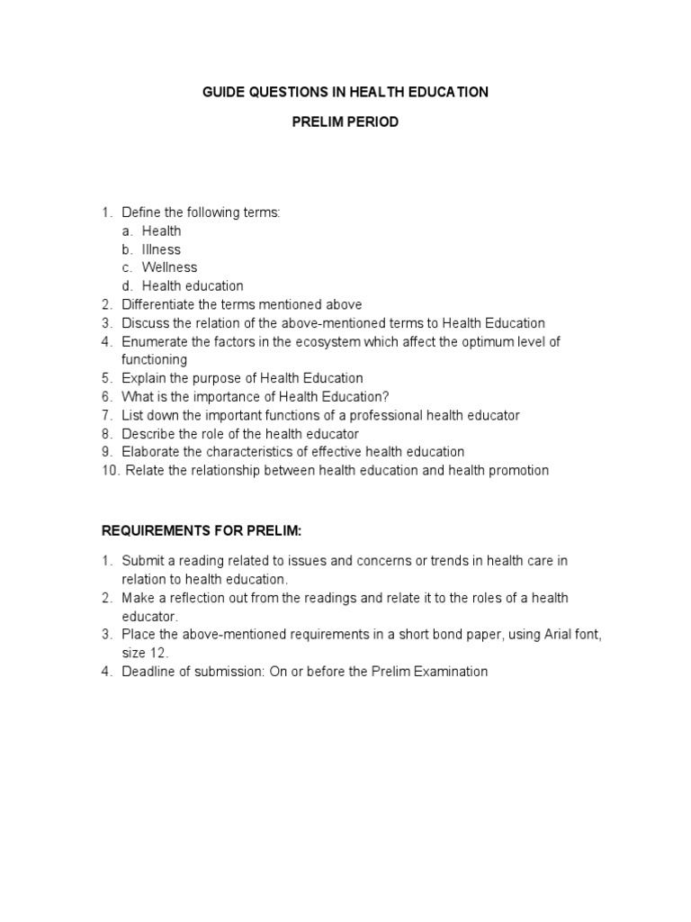 Health Education Guide Questions | PDF
