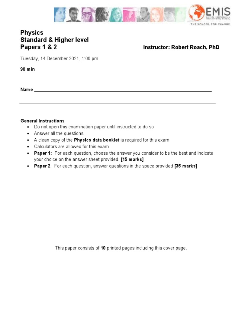 DP1 SL HL Physics Papers 1 2 End of 1st Term Exam Dec 2021 A | PDF ...
