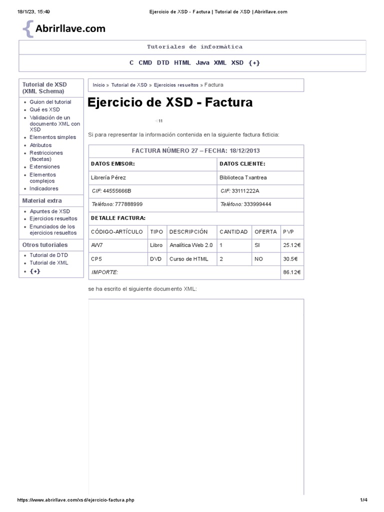 Ejercicio De Xsd Factura Tutorial De Xsd Pdf Xml Informática