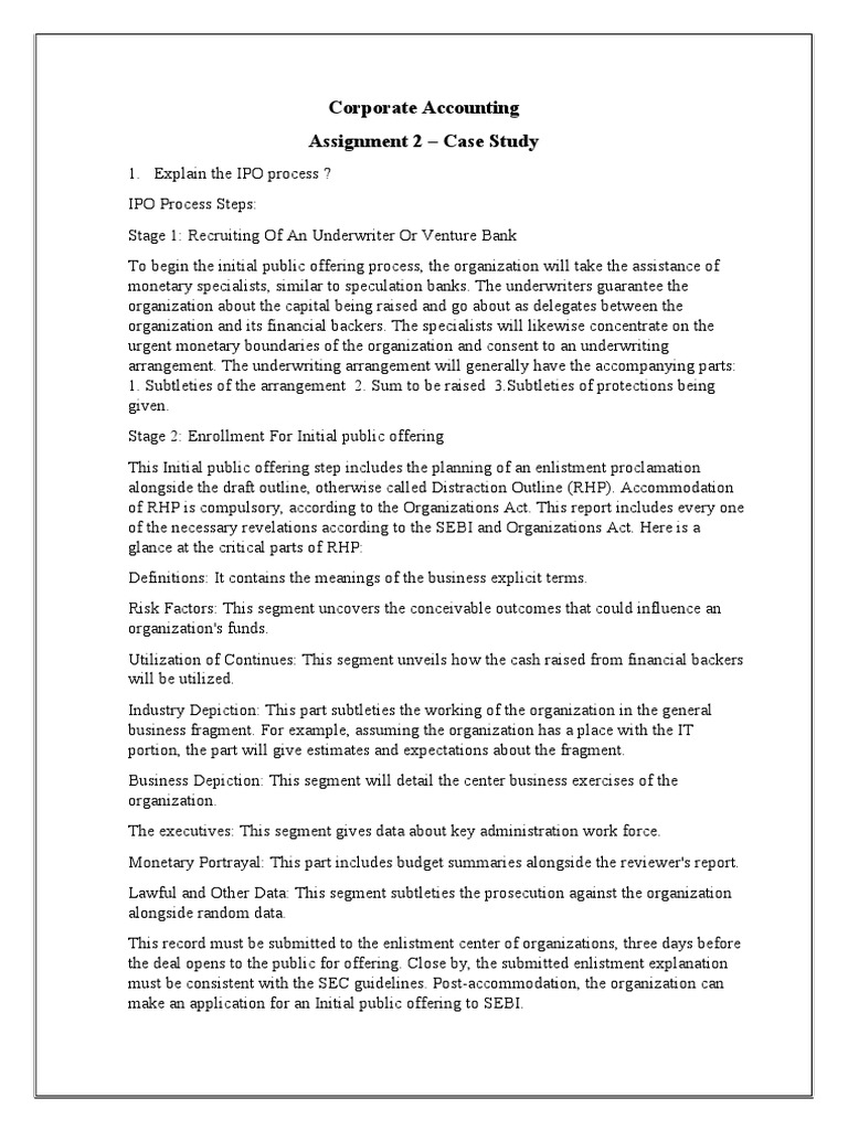 Corporate Accounting - Assignment 2 - Case Study 1 | PDF | Initial Public Offering | Underwriting