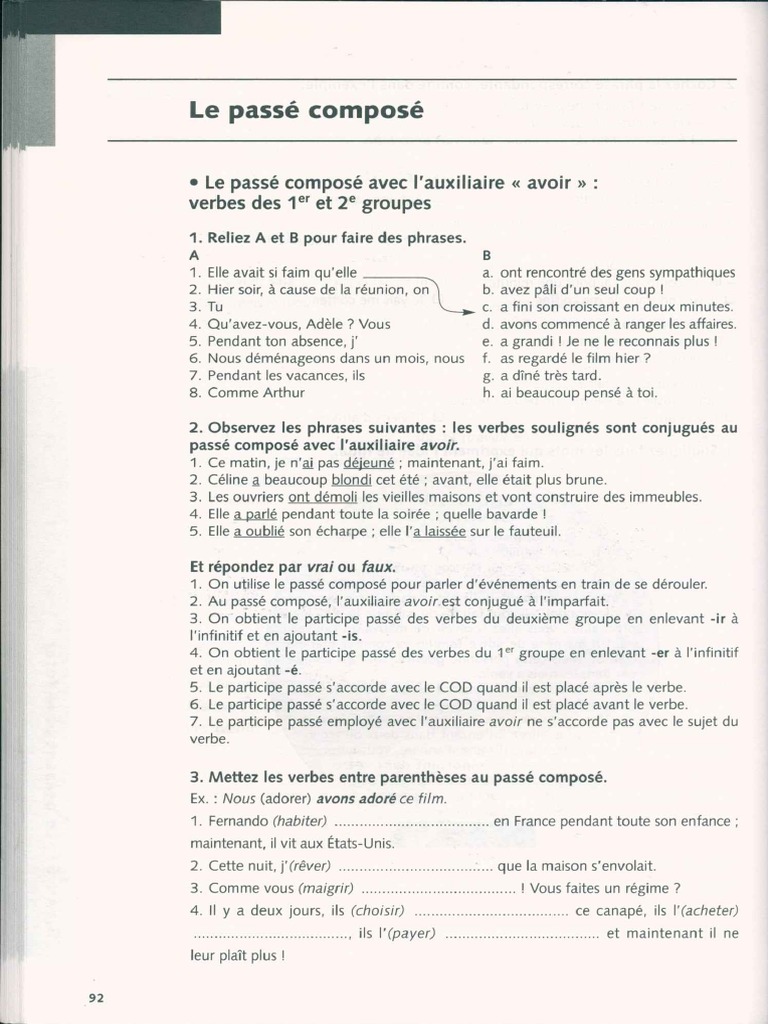 Le Passé Composé - Exercices | PDF