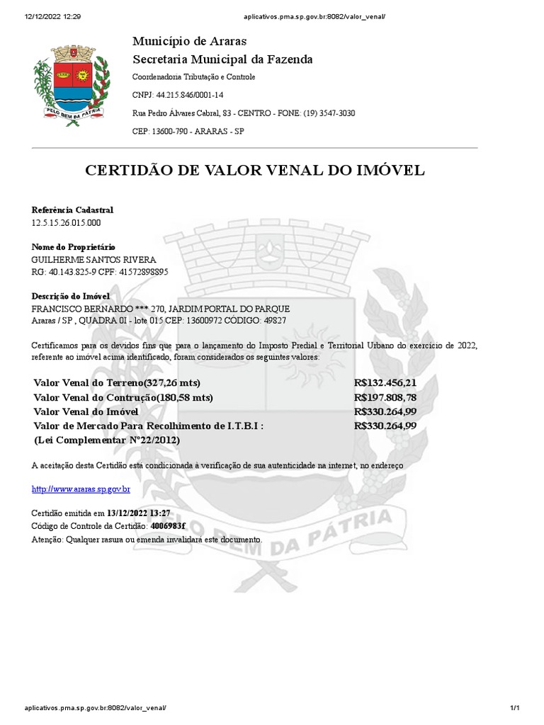 Certidao Venal | PDF