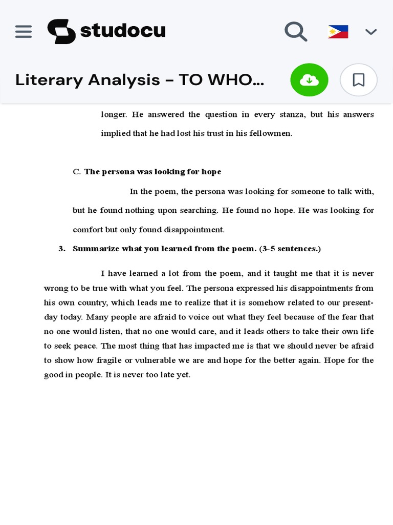 Literary Analysis - To WHOM Should I Speak Today by Thomas ERIC PEET ...