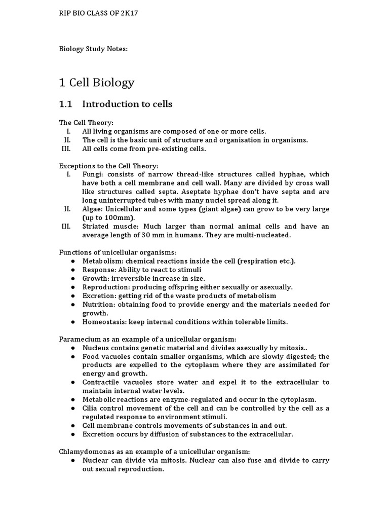 Biology Study Notes | PDF | Mitosis | Cell Membrane