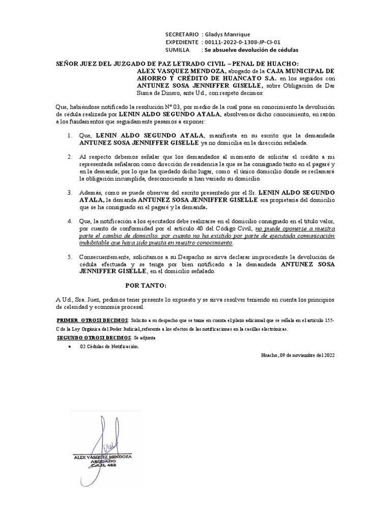 Devolucion de Cedula - Domicilio 2022 | PDF | Demanda judicial | Justicia