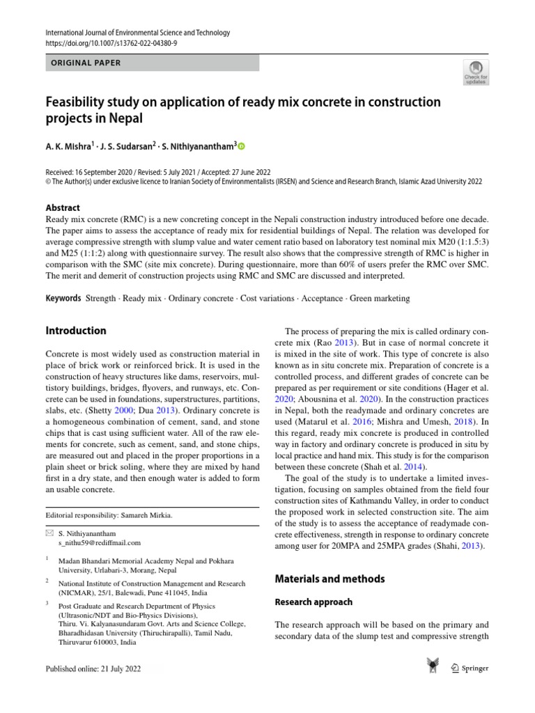 Feasibility Study On Application of Ready Mix Concrete in Construction Projects in Nepal | PDF ...