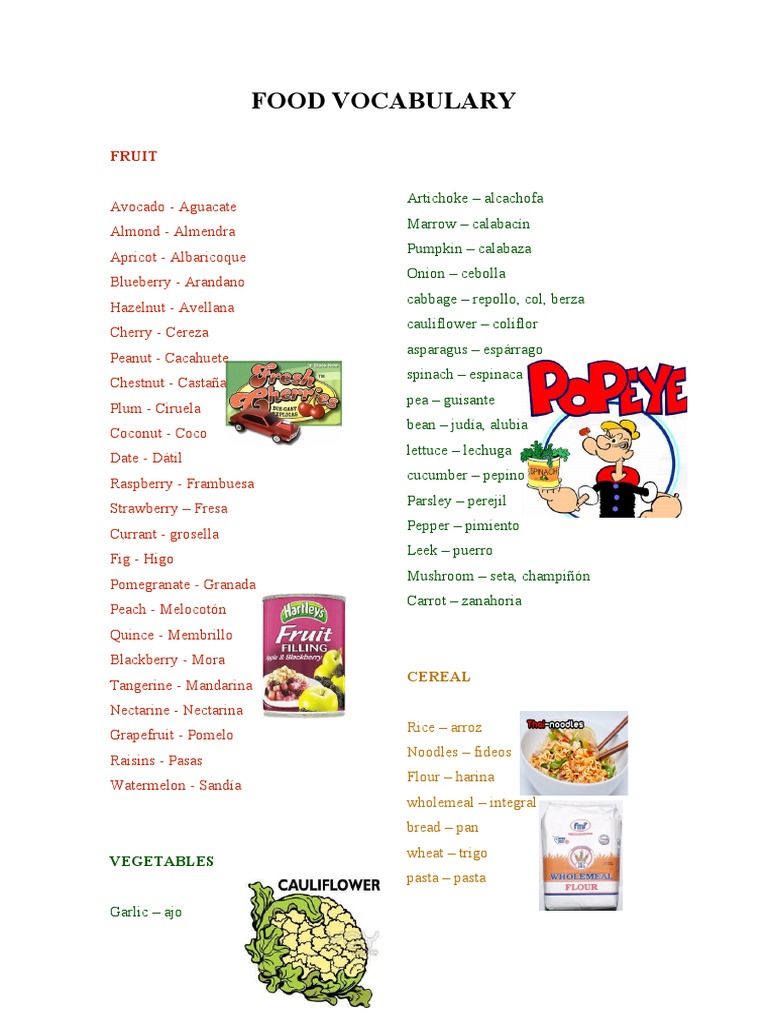English Food Vocabulary Guide | PDF | Foods | Cuisine