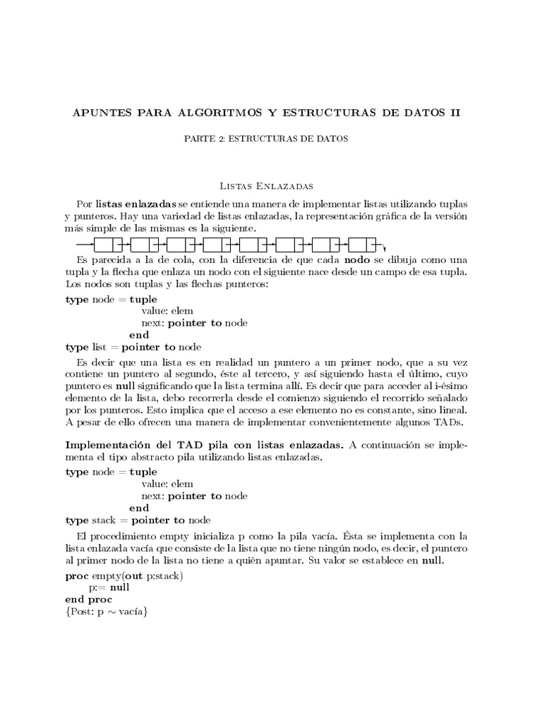 Estructuras de Datos: Listas Enlazadas y Pilas | PDF | Puntero (Programación de computadora ...