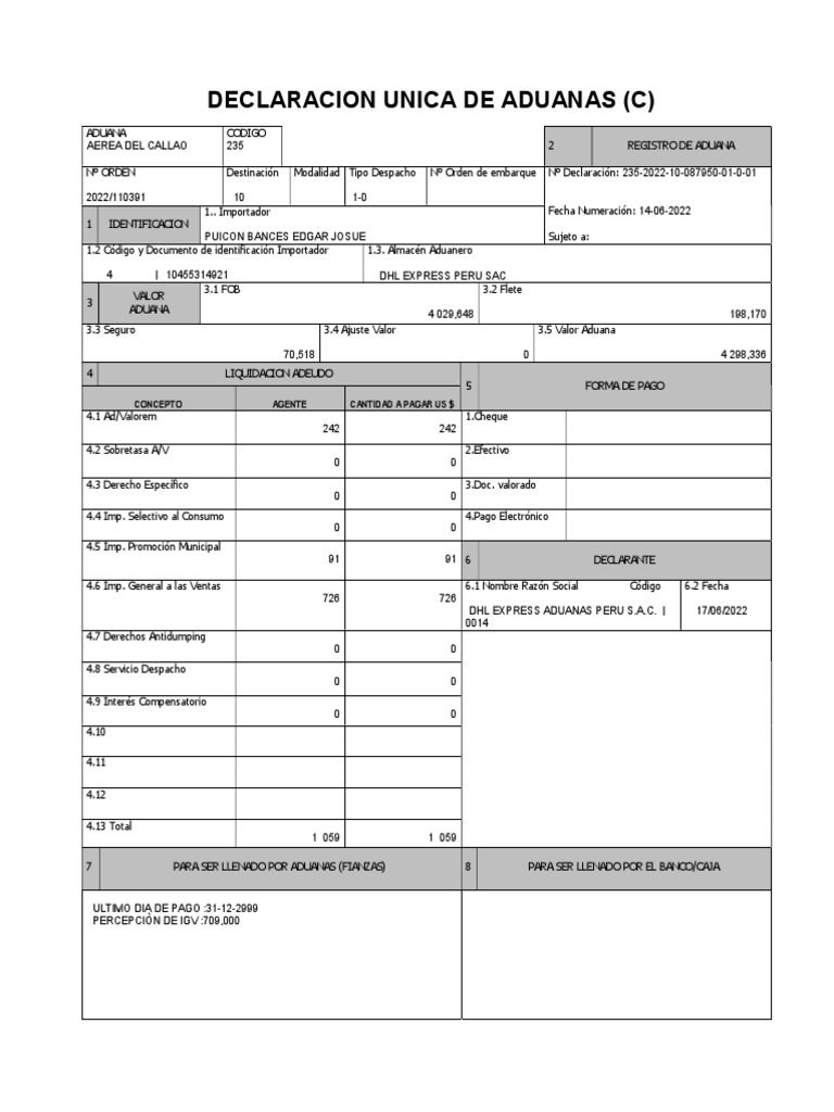Declaracion Unica de Aduanas (C) | PDF | aduana | Comercio
