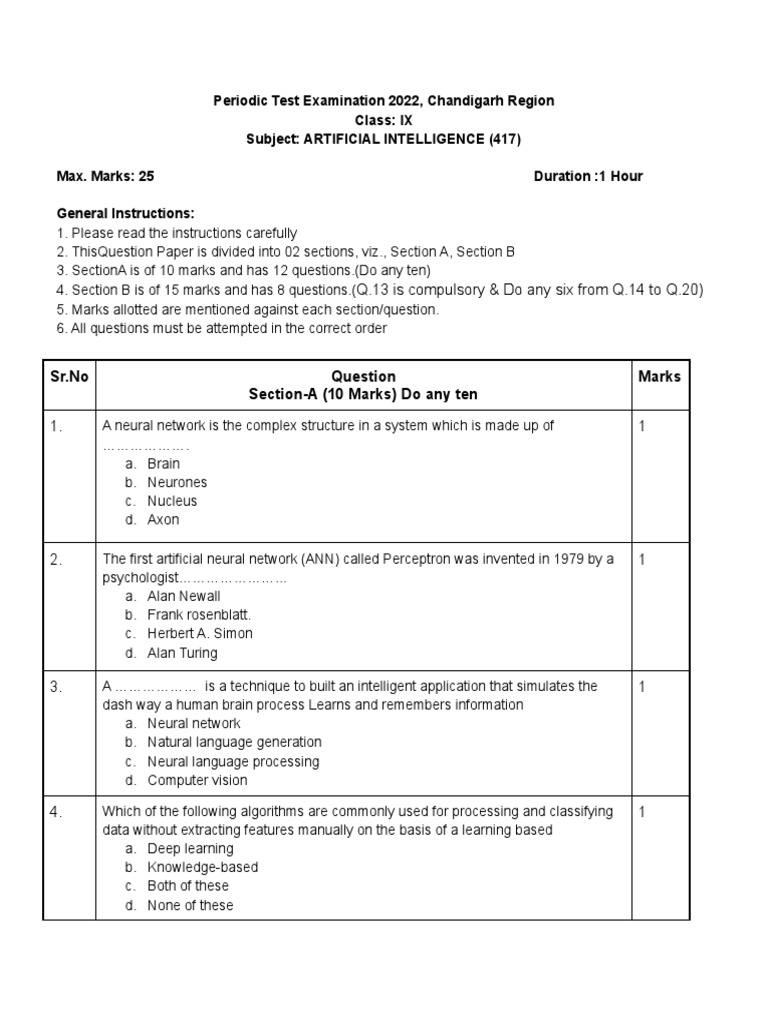 AI Term-II Periodic Test | PDF | Machine Learning | Deep Learning