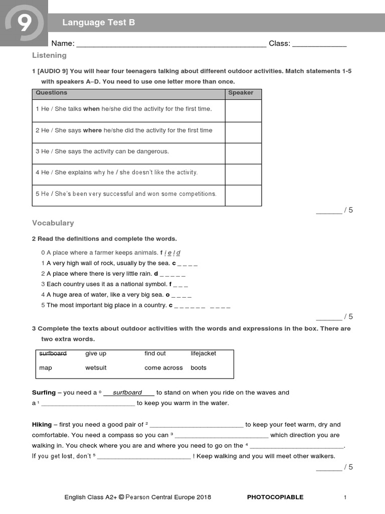 ECA2+ Tests Language Test 9B 2018 | PDF