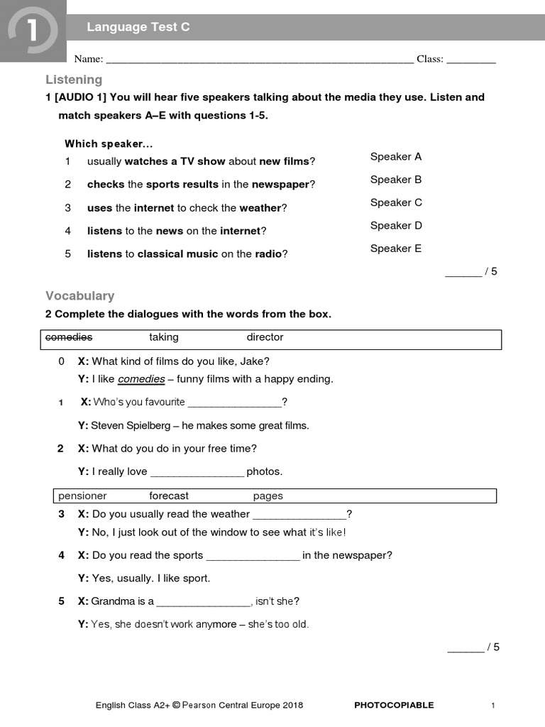 ECA2+ - Tests - Language Test 1C - 2018 | PDF | Internet | Communication