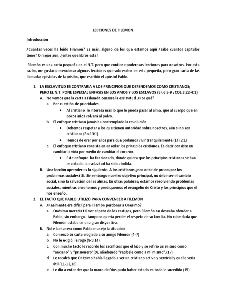 Lecciones de Filemon | PDF | Epístola a Filemón | Pablo el apóstol