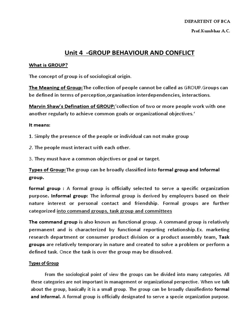Unit 3 GROUP BEHAVIOUR AND CONFLICT GROUP BEHAVIOUR | PDF | Leadership ...