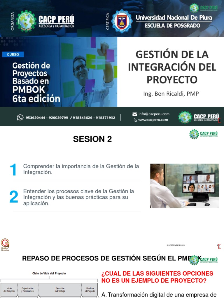 Clase 2 - Gestion de La Integracion Del Proyecto - Ver2 | PDF | Calidad (comercial) | Presupuesto