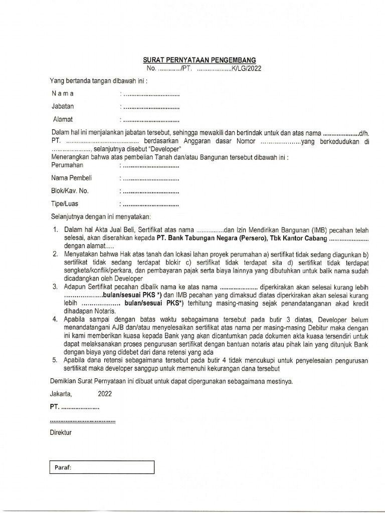 Surat Pernyataan Pengembang | PDF