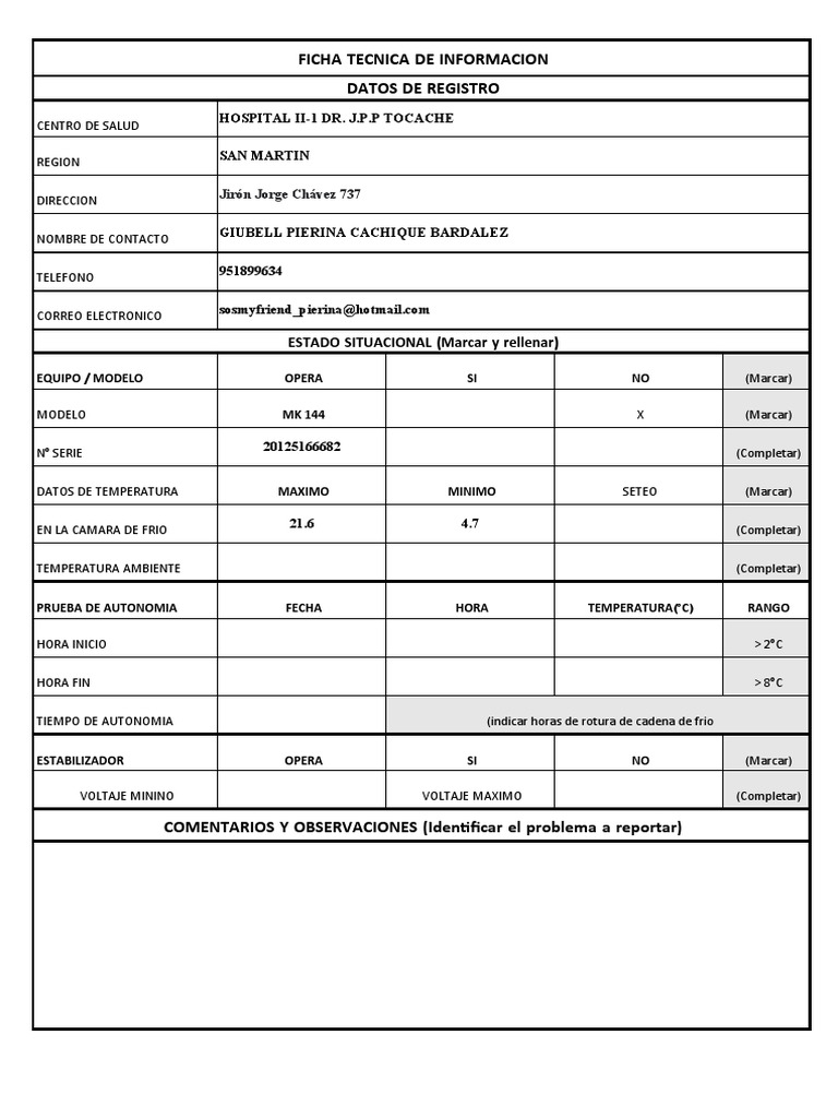 Anexo 2 Ficha Tecnica CADENA de FRIO | PDF