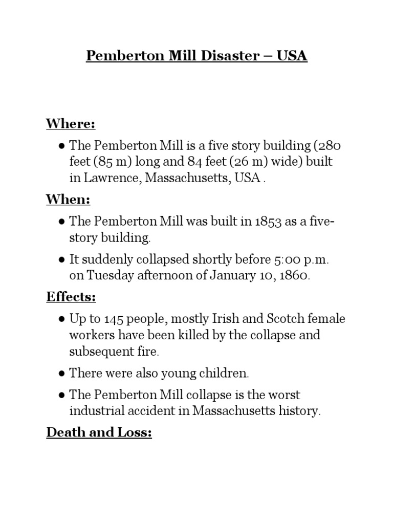 Pemberton Mill Disaster | PDF