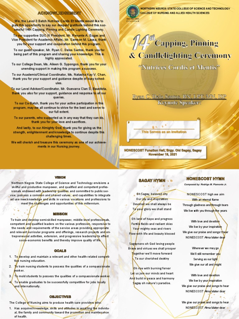 14th Capping Pinning Ang Candlelighting Ceremony Program | PDF