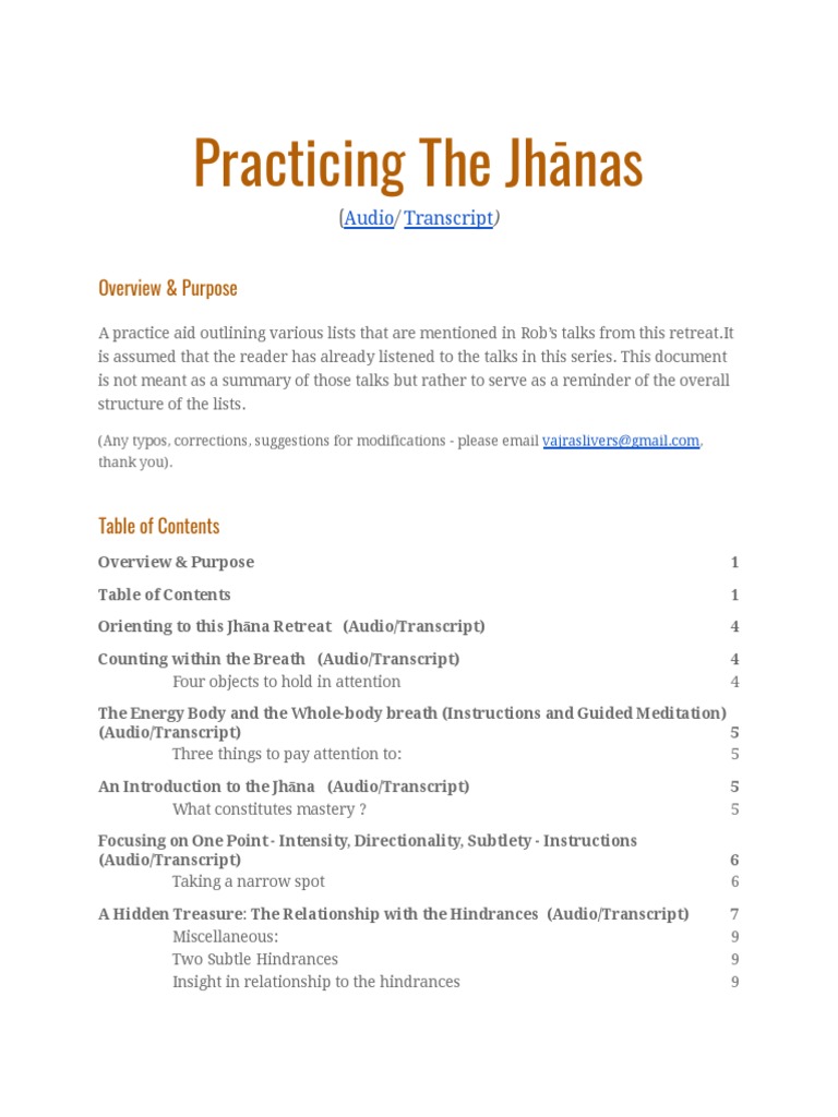 Practice Aids For Practicing The Jhanas | PDF