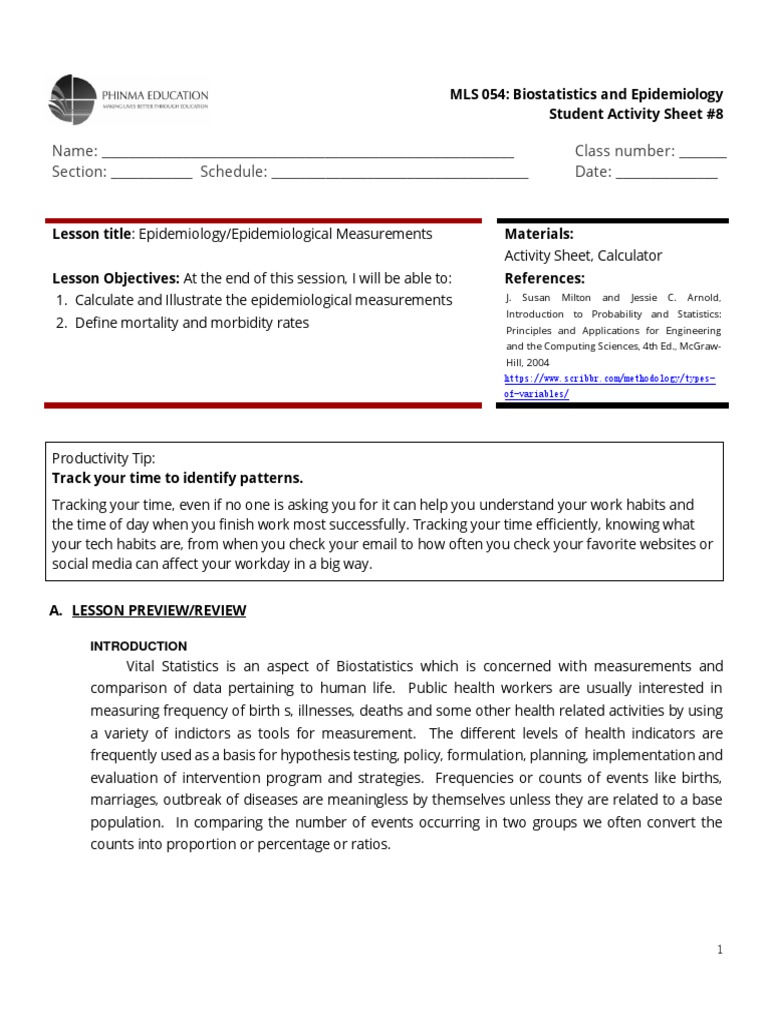 SAS 08 - MLS 054 - Epidemiology, Epidemiological Measurements | Download Free PDF | Mortality ...