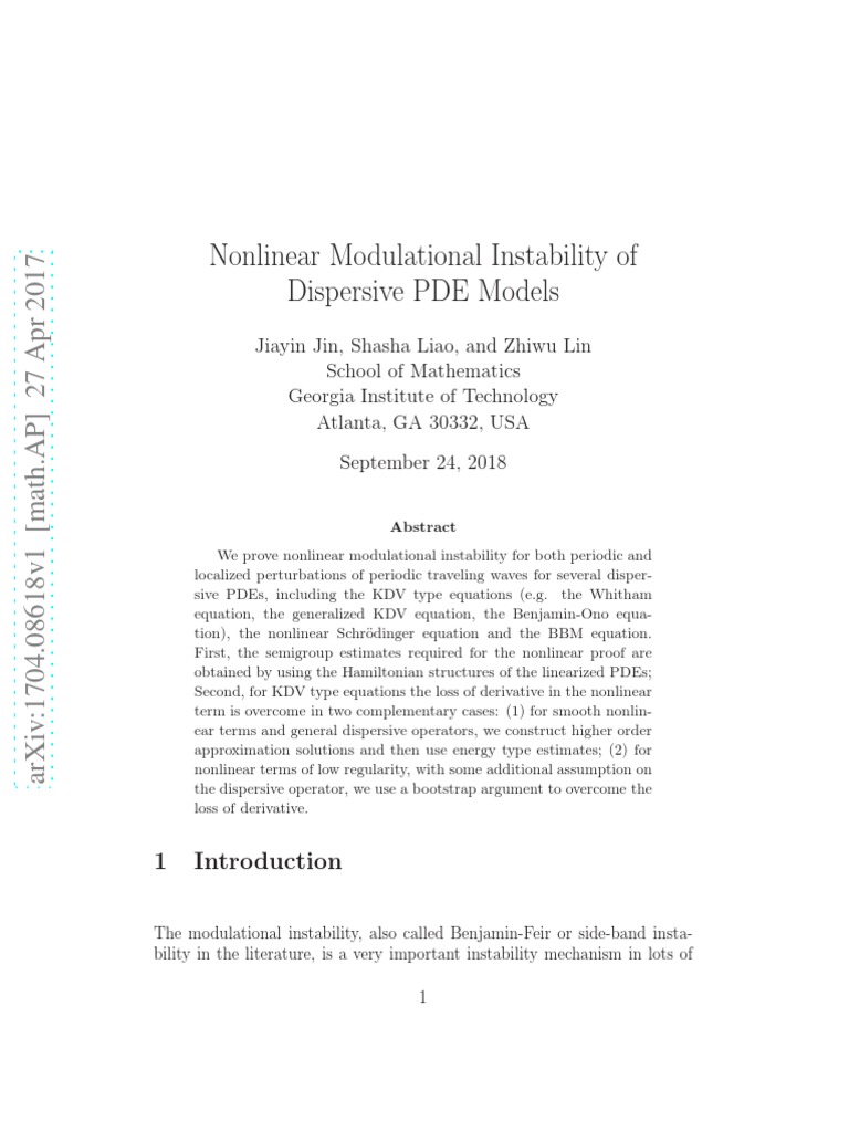Nonlinear Modulational Instability in PDEs | PDF | Nonlinear System | Partial Differential Equation