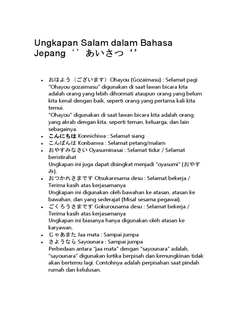 Ungkapan Salam Dalam Bahasa Jepang | PDF