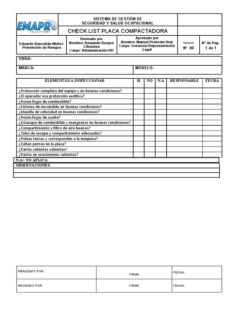 Checklist Placa Compactadora | PDF