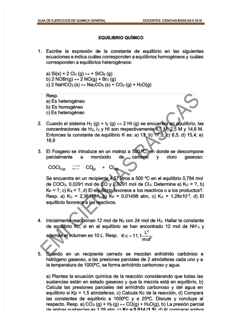 PDF Equilibrio Quimico Compress | PDF | Equilibrio químico | Dióxido de carbono