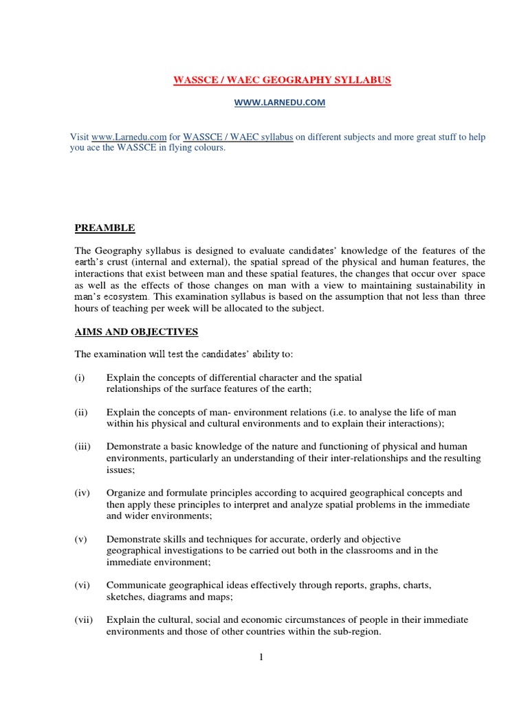 WASSCE WAEC Geography Syllabus | PDF | Climate | Natural Environment