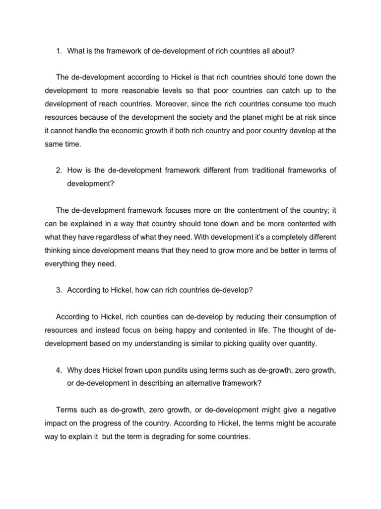An Analysis of Jason Hickel's Framework of De-Development: Focusing on ...