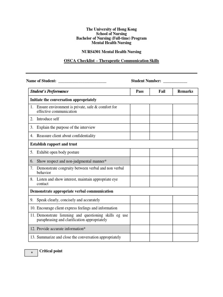 OSCA Checklist for Mental Health Nursing | PDF