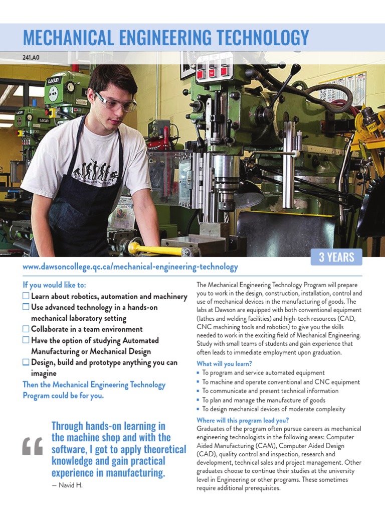 Mechanical Engineering Technology 241A0 Info Sheet Web | PDF | Engineering | Mechanical Engineering
