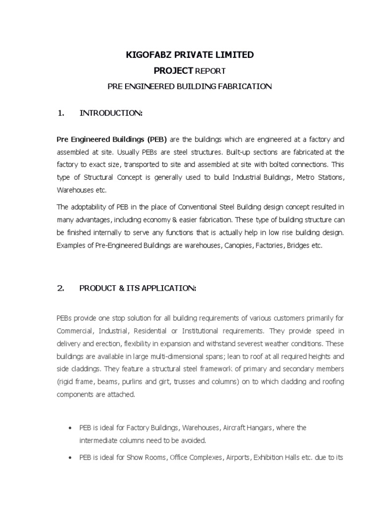 Pre-Engineered Building Project Report | PDF | Welding | Construction