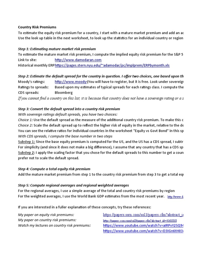 Country Risk Premium Calculation Guide | PDF | Credit Rating | Risk Premium