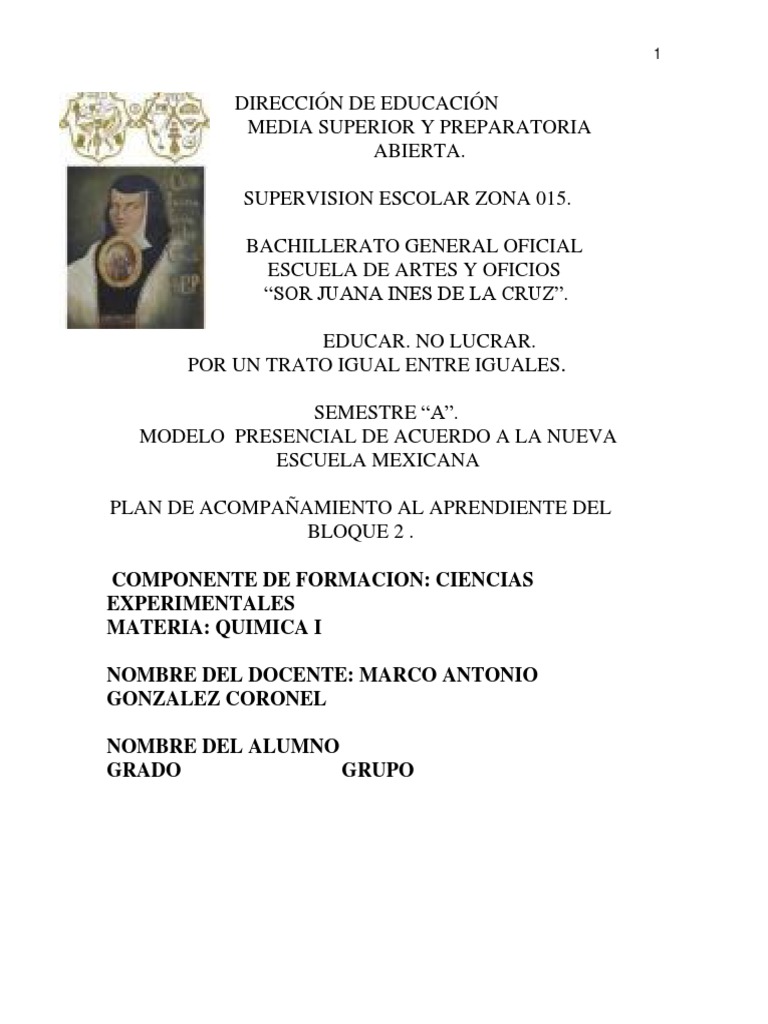 PLAND DE ACOMPAÑAMIENTO DE QUIMICA 1 BLOQUE 2c.e. 22-23 | PDF | Química ...