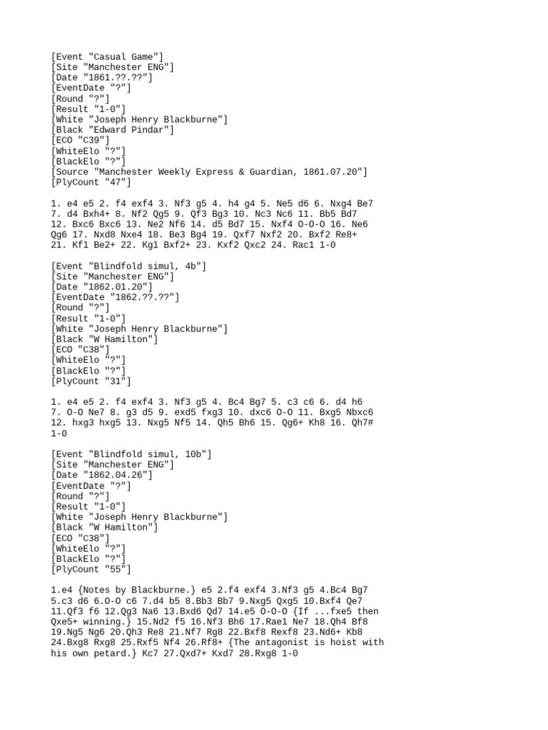 Blackburne's Notable Chess Games | PDF | Traditional Games | Board Games