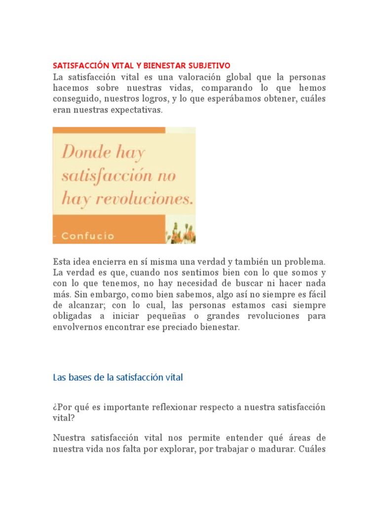 Satisfacción Vital Y Bienestar Positivo Pdf Felicidad Las Emociones