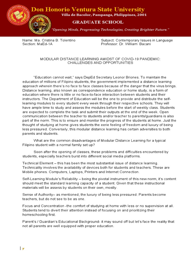 Position Paper Word | PDF | Learning | Distance Education