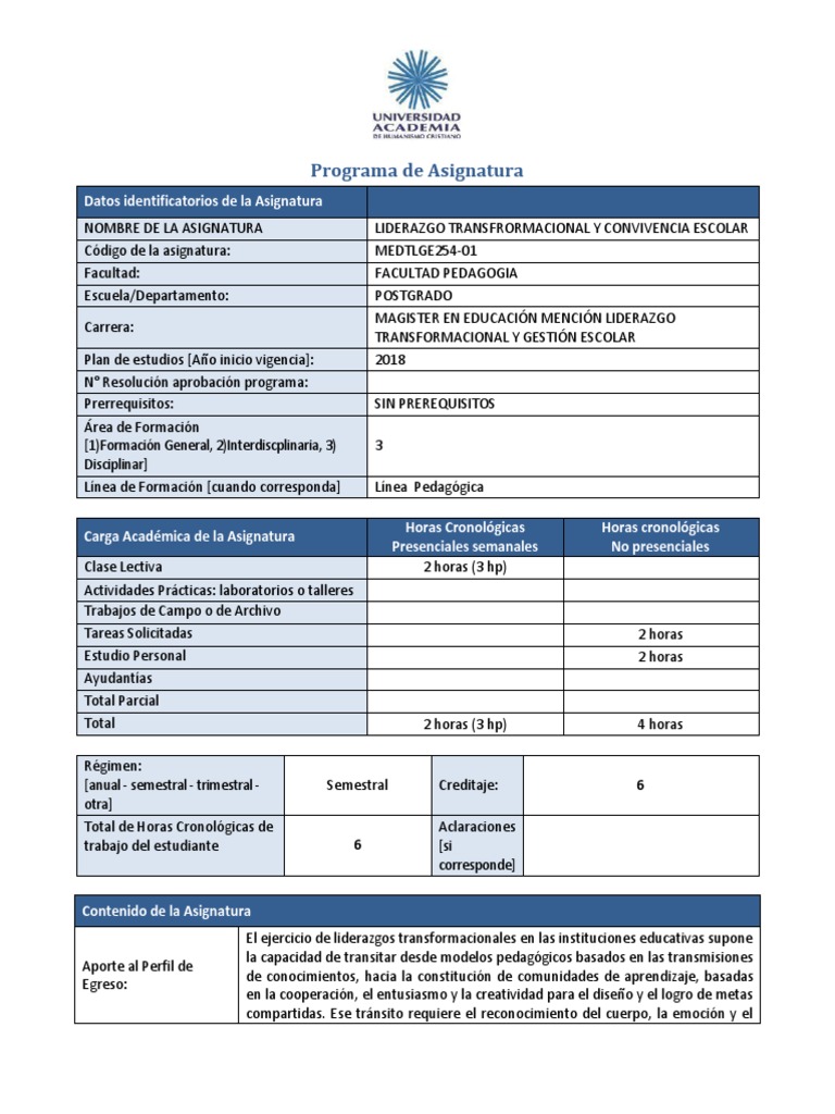 Programa Liderazgo Transformacional y Convivencia Escolar | PDF | Aprendizaje | Las emociones