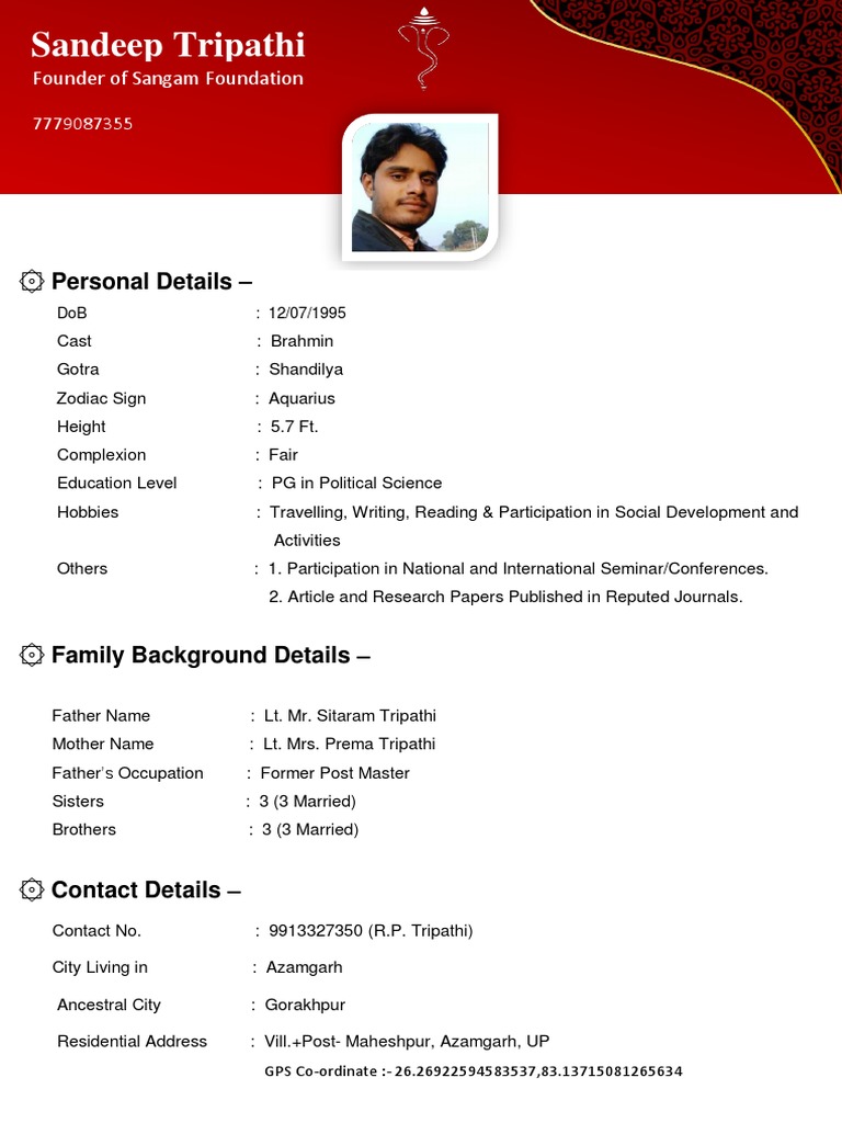 Manoj Kumar Sekasena Biodata Classs 23 | PDF