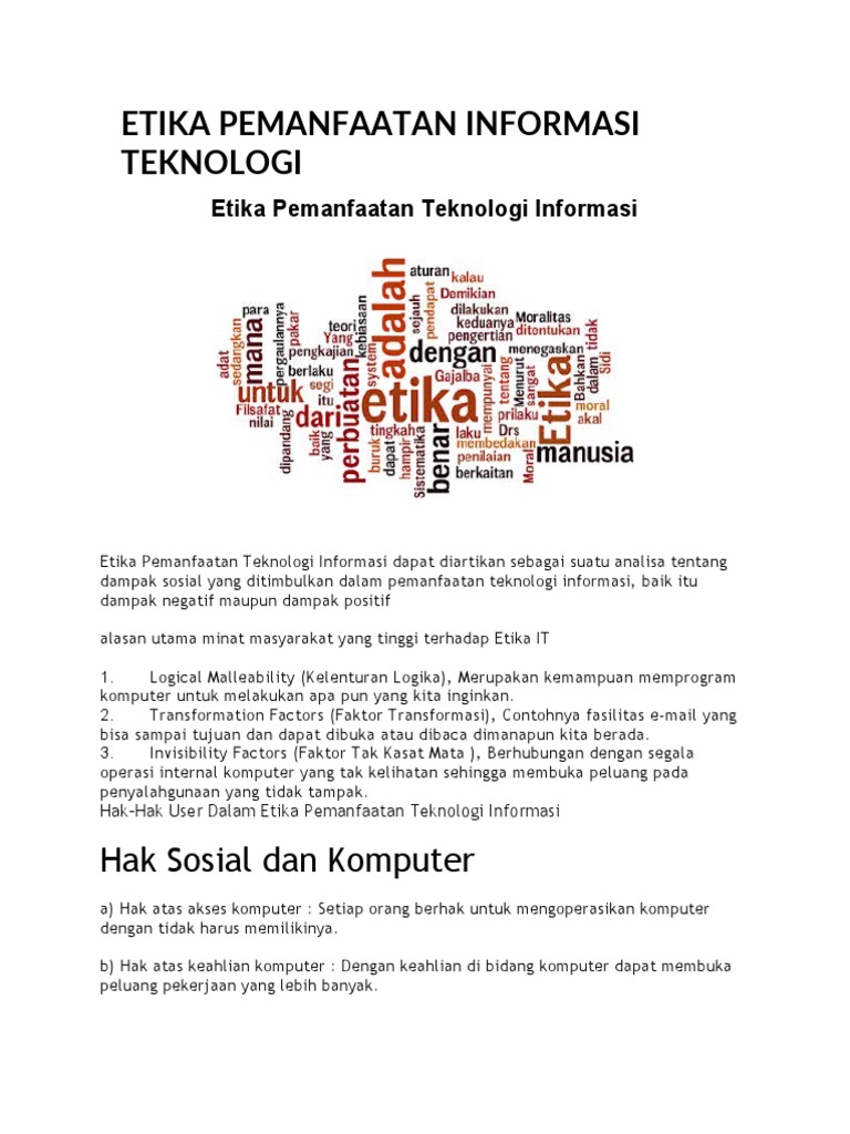 Etika Pemanfaatan Informasi Teknologi | PDF