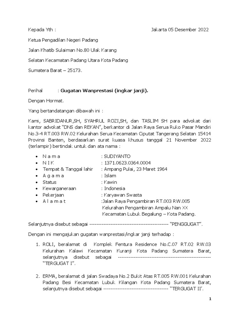 Gugatan Wanprestasi | PDF