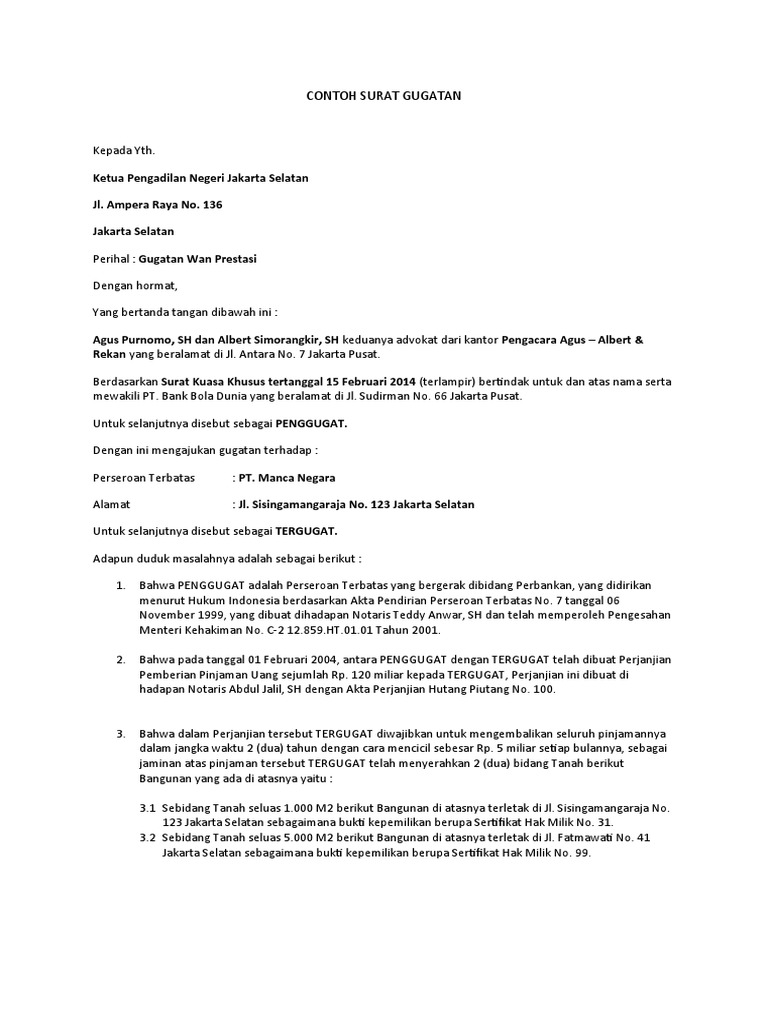 Contoh Surat Gugatan | PDF | Politik | Hukum
