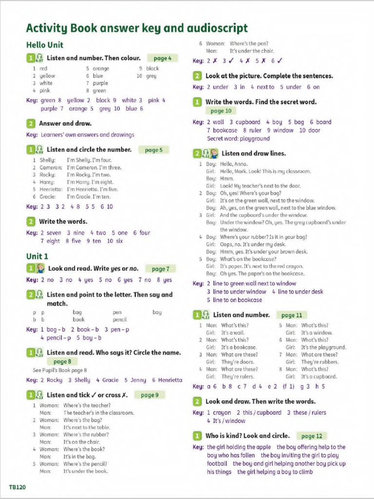 624 - 3 - Power Up 1. Activity Book. Key and Audioscript - 2018, 12p | PDF