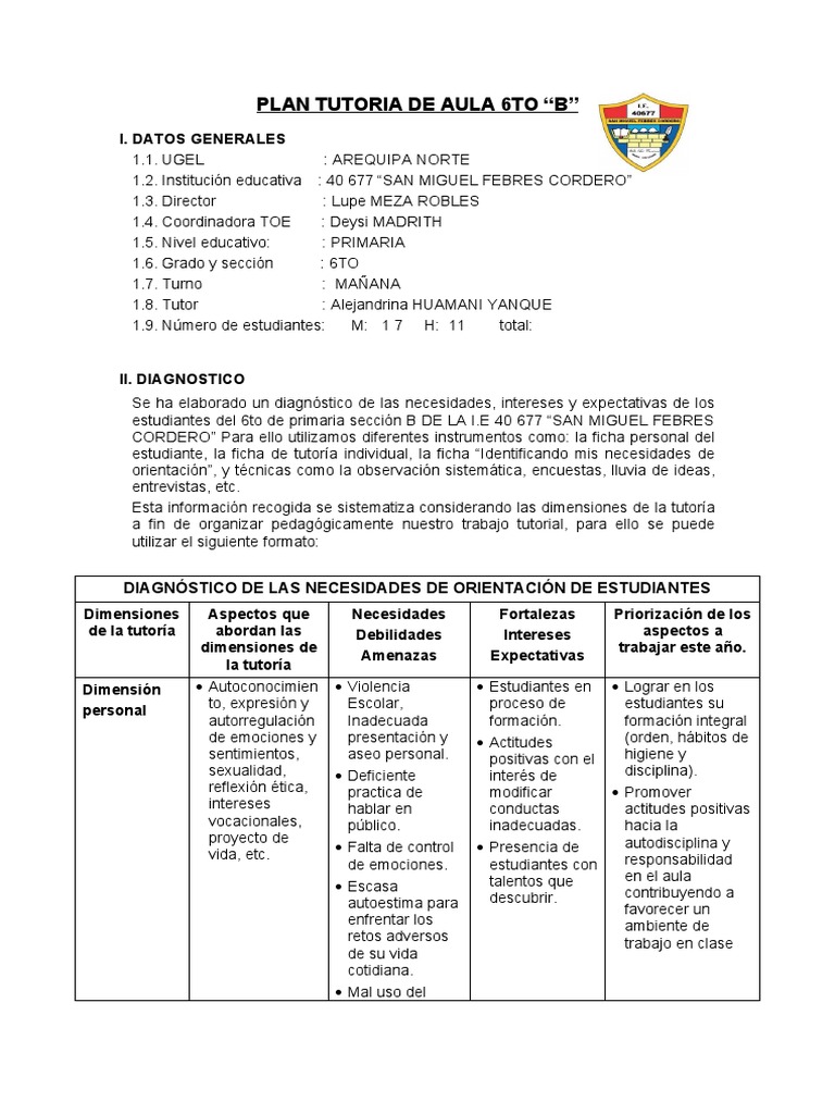 Plan Tutorial de Aula 6to | PDF | Aprendizaje | Método de enseñanza