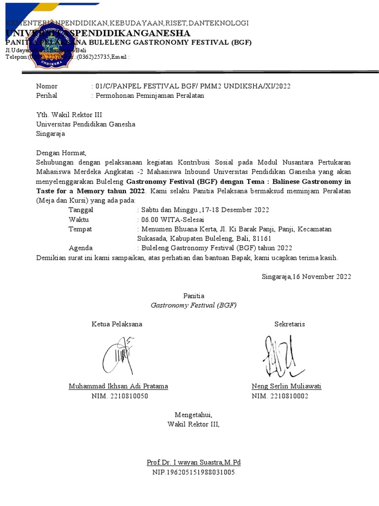 BGF1 - Surat Peminjaman Peralatan | PDF