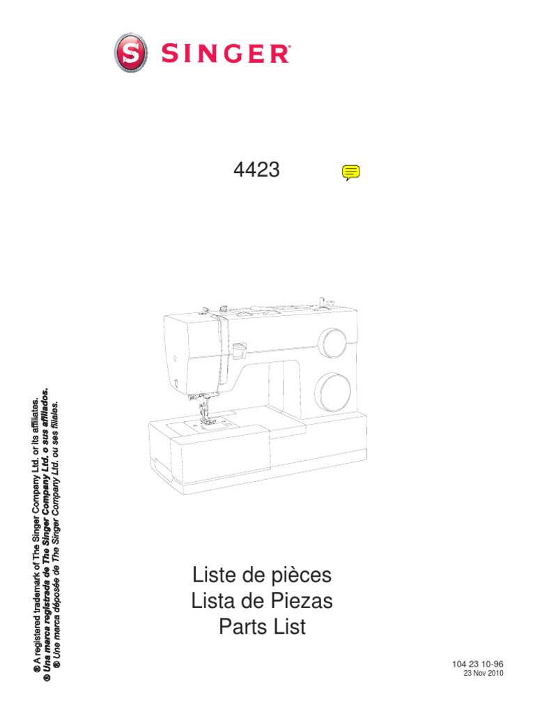 Singer - 4423 - 44S Parts List | PDF | Screw | Sewing Machine