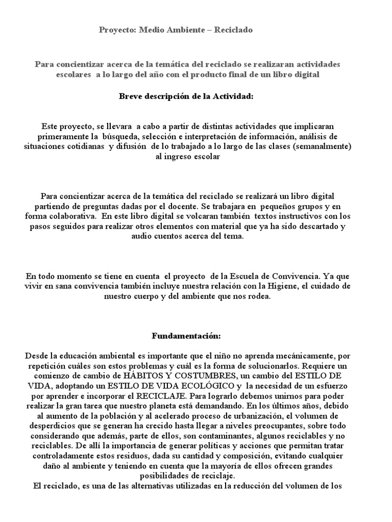 Proyecto RRR | PDF | Residuos | Reciclaje