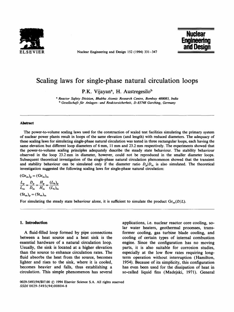 Scaling Laws For Single-Phase Natural Circulation Loops | PDF | Continuum Mechanics | Chemical ...